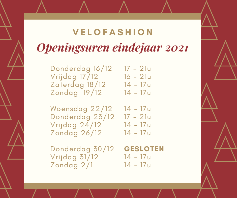 Openingsuren eindejaar 2021 – Velofashion